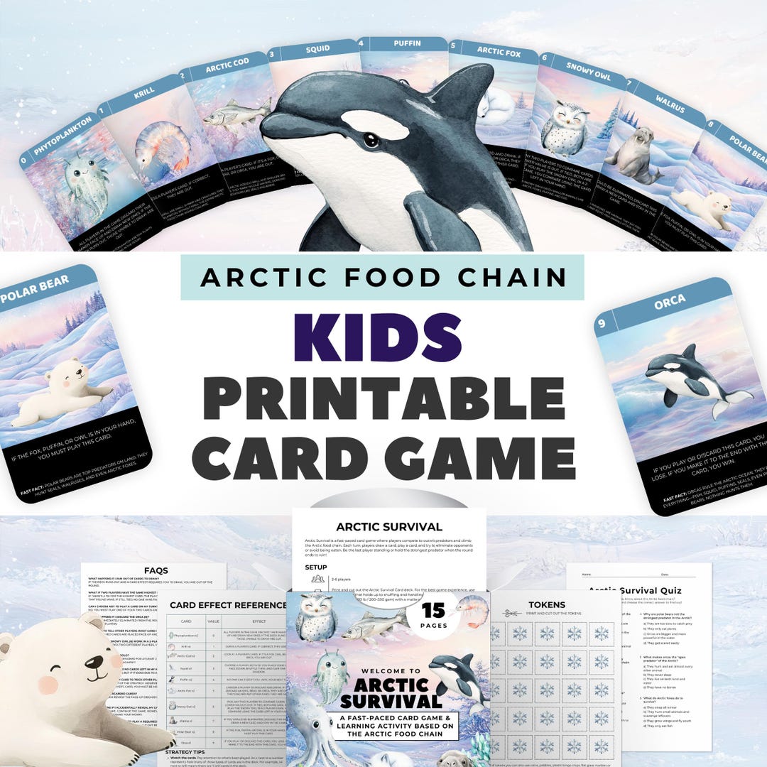 Arctic Survival Card Game, Printable Kids Game, Educational Arctic Food ...