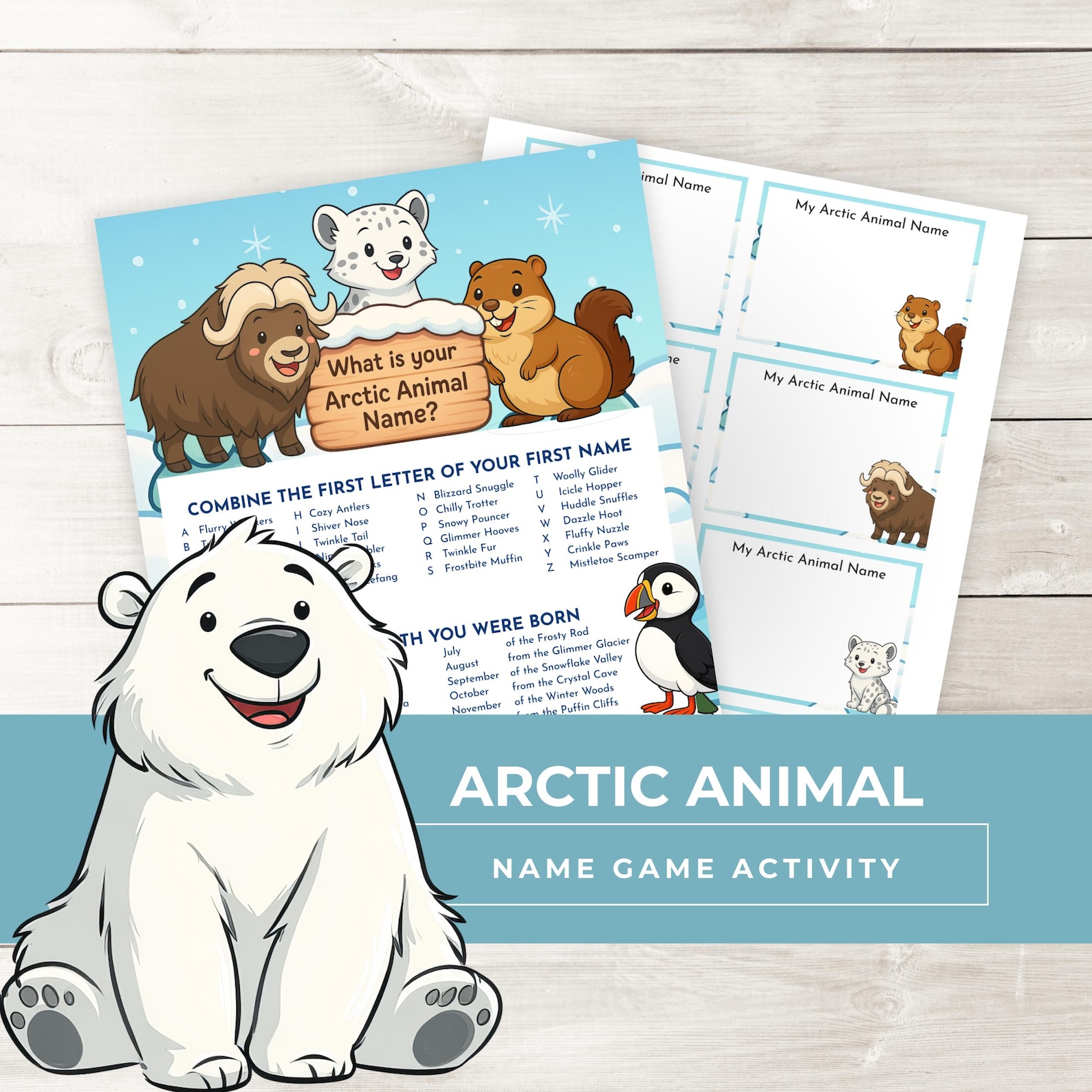 Arctic Animal Name Game Printable, Winter Kids Activity, Cute Alias ...
