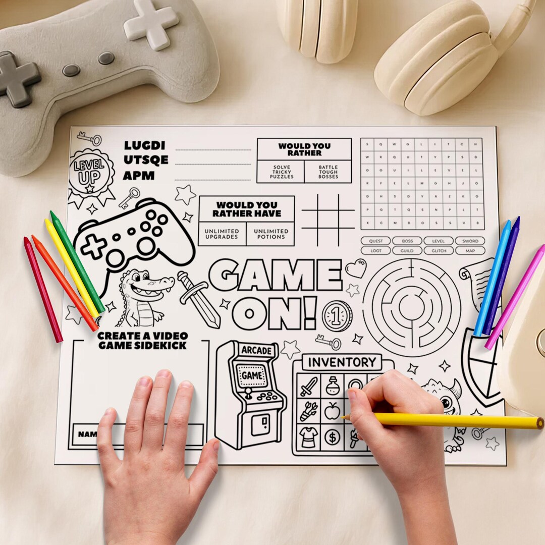 Gaming Activity Placemat, Instant Download, Kids Printable Video Game ...