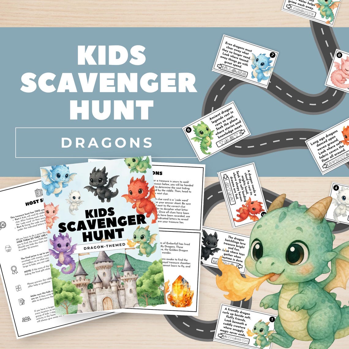 Dragon Scavenger Hunt, Kids Printable Treasure Hunt, Fantasy Birthday ...