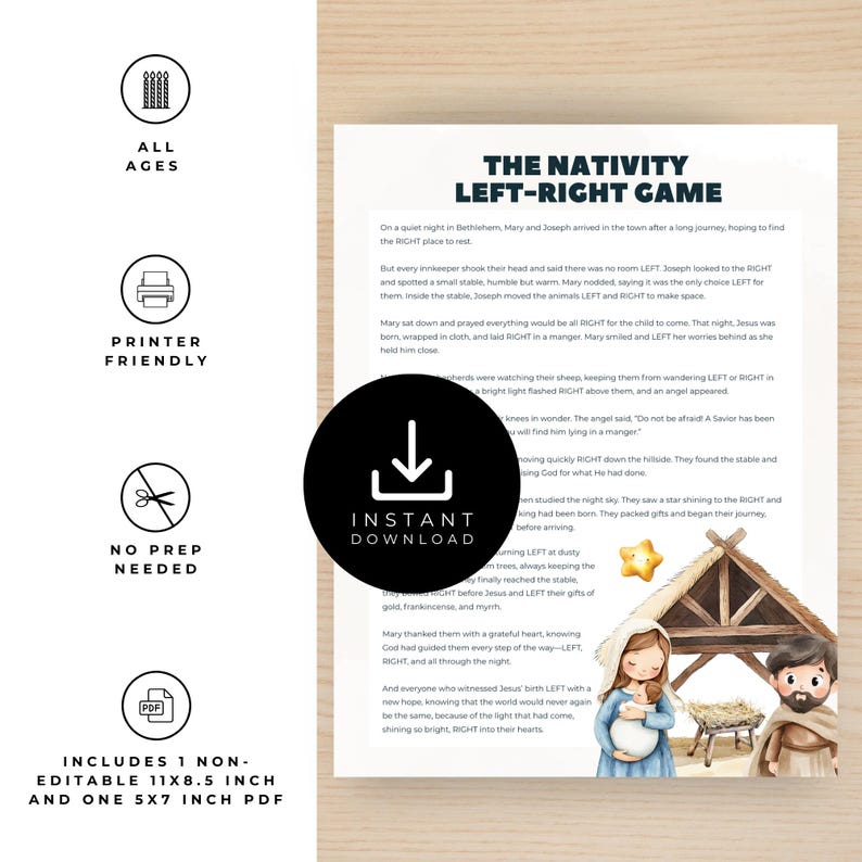 Nativity Left Right Game, Christian Christmas Party Activity, Religious ...