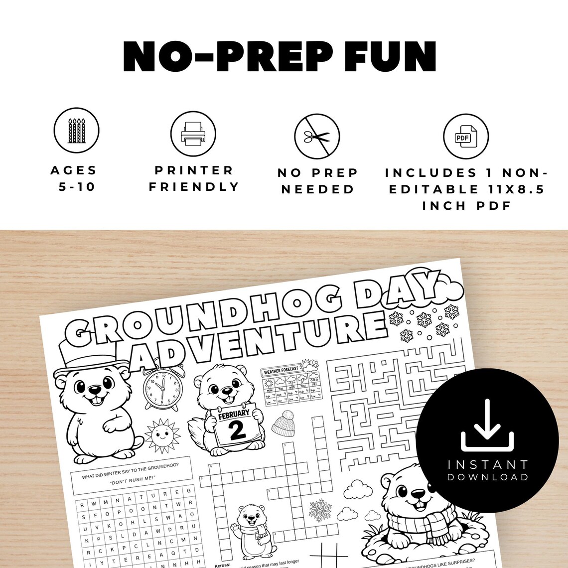 Groundhog Day Kids Activity Placemat, February Animal Weather ...