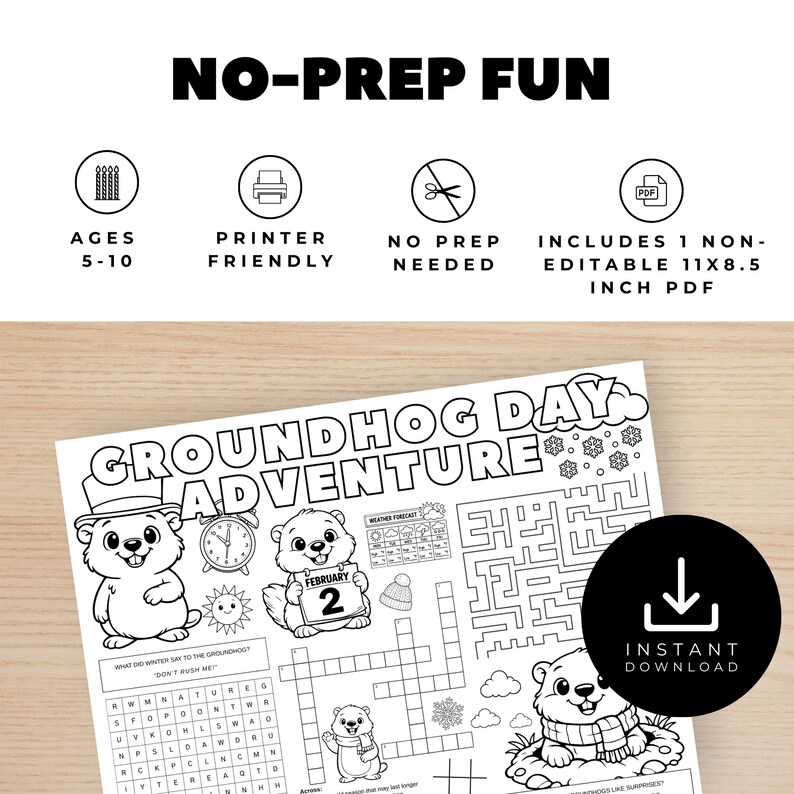 Groundhog Day Kids Activity Placemat, February Animal Weather ...