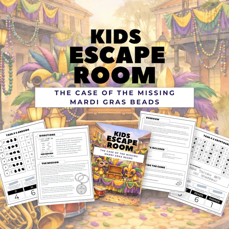 Mardi Gras Kids Escape Room, Printable Carnival Parade Puzzle Game ...