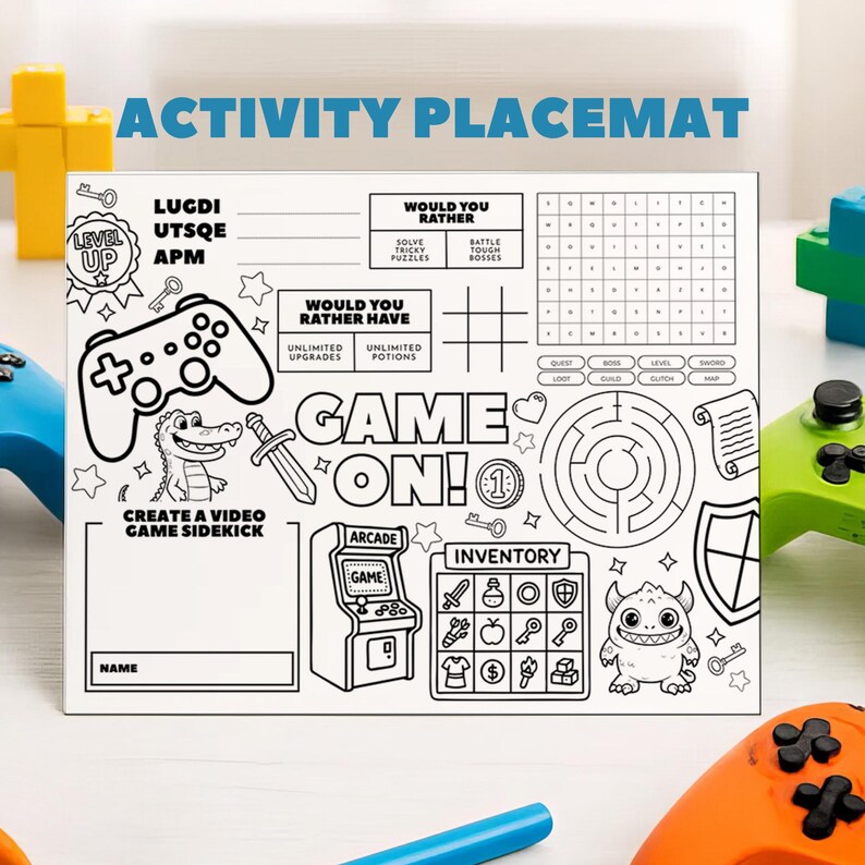 Gaming Activity Placemat, Instant Download, Kids Printable Video Game ...