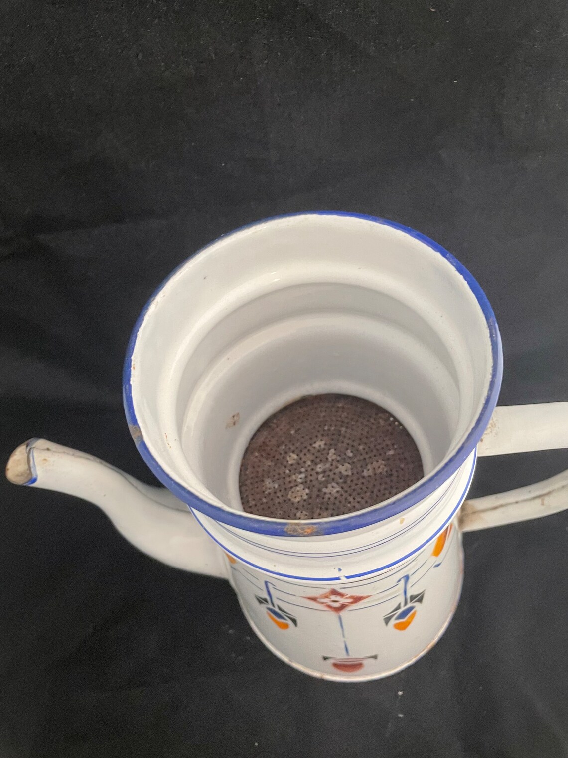 Vintage French Enamelware Coffee Biggin With Deco Design, Country ...