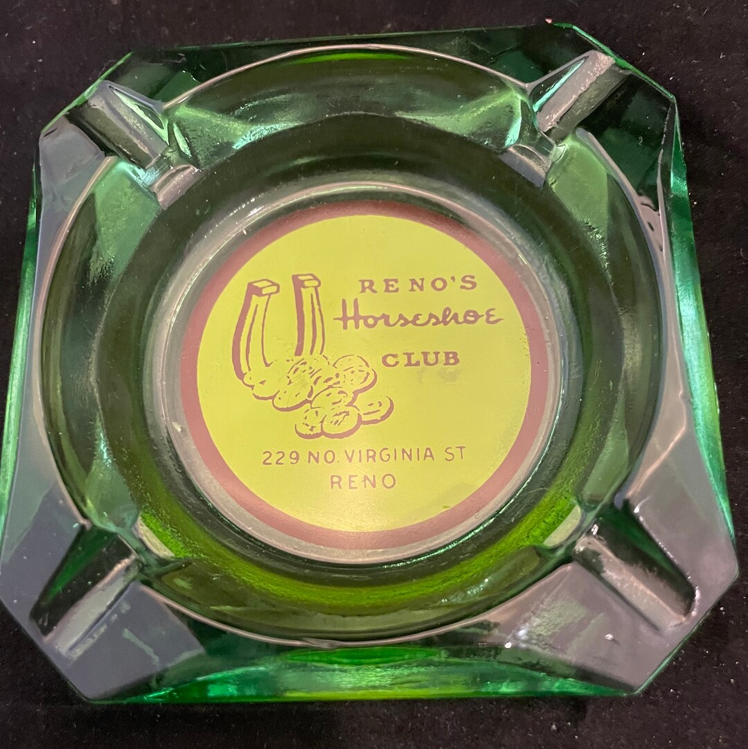 Vintage RARE "reno Horseshoe Club" Green Glass Ashtray, Midcentury ...