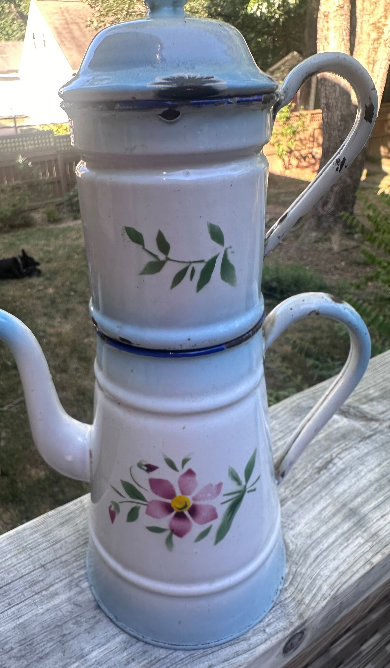 Antique French Enamelware Coffee Biggin, Floral Motif Decor - Etsy