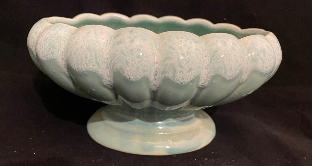 Midcentury Modern Green & White Scalloped Pottery Planter - Etsy