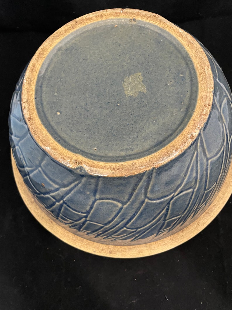 Rustic Large Blue Stoneware Mixing Bowl, Farmhouse Decor, Country ...