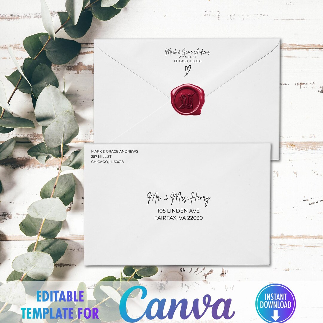 Modern Script Address Label Envelope Template: Editable Canva Design ...