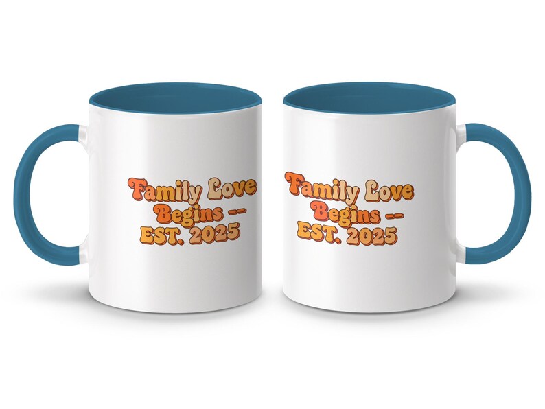 Family Love Begins 2025 Mug, Parenthood Gift Idea, Retro Aesthetic Mug ...
