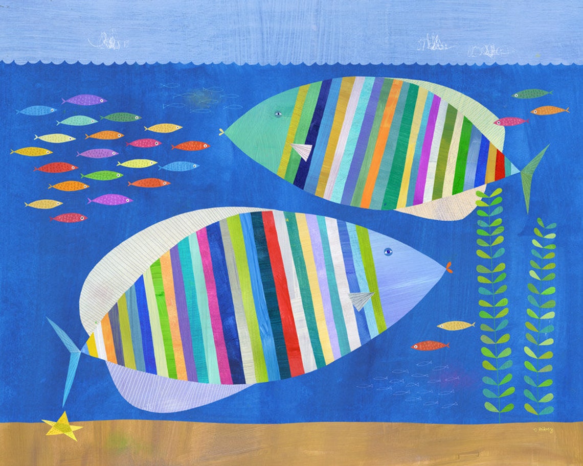 Tropical Fish Friends | Paper Art Print, Ocean Illustration Series for ...
