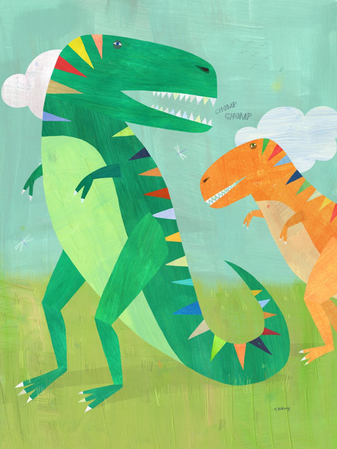 T-rex Friends | Dinosaur Art Print for Boy's Room, Girl's Room or ...