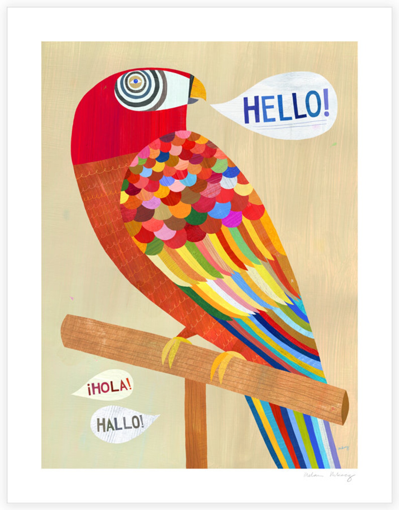 Hello Parrot | Giclee Art Print, Patterned Red Macaw Illustration - Etsy