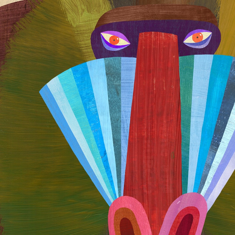 Mandrill | Animal Art Print, Safari Themed Illustration for Kids Room ...