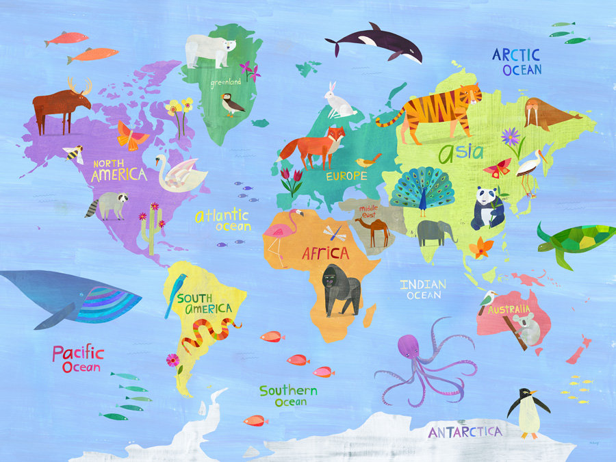 Animals Around the World Pastel Version of My World Map Art - Etsy
