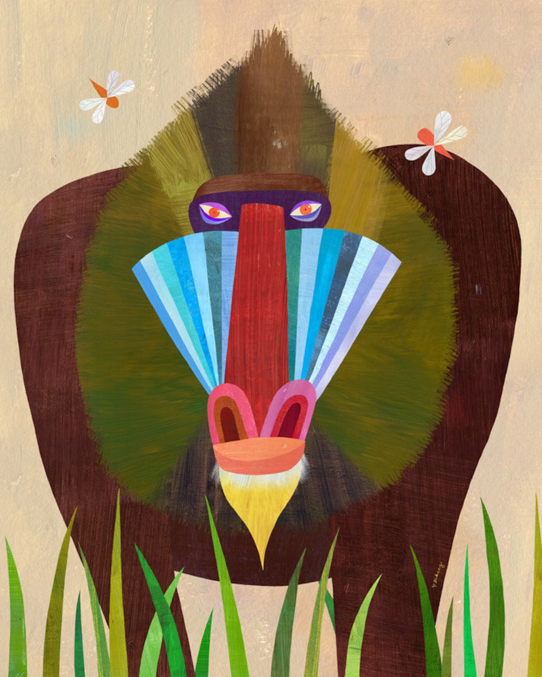 Mandrill | Animal Art Print, Safari Themed Illustration for Kids Room ...