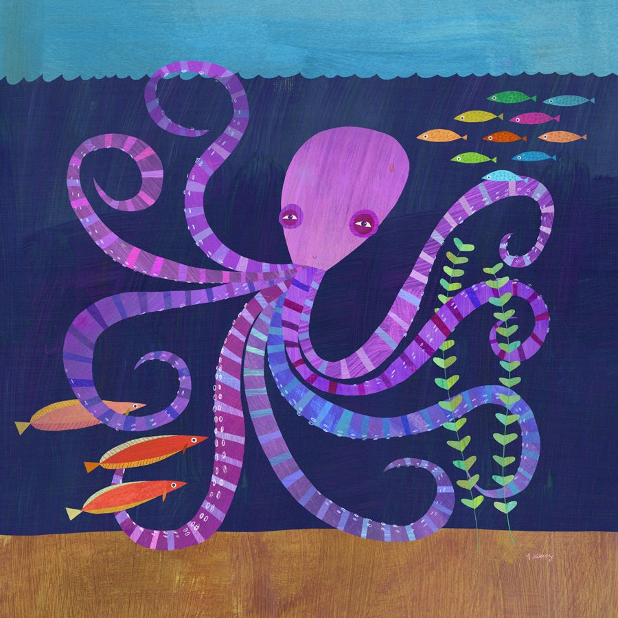 Eight Twisted Tentacles Octopus Art Print Ocean | Etsy