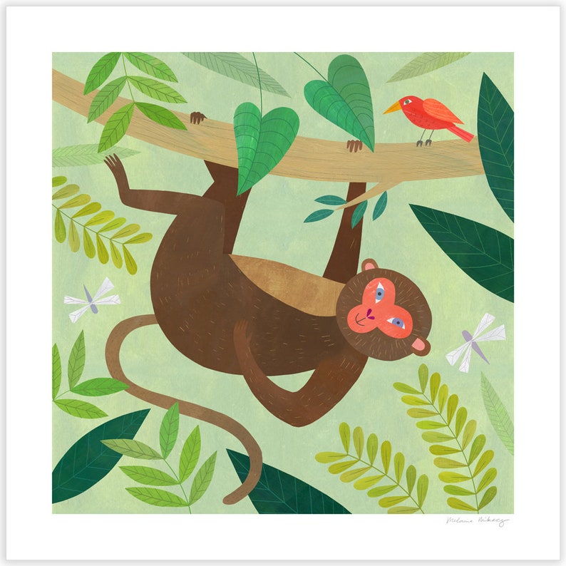 Hey Monkey Paper Art Print for Kid's Room or Nursery - Etsy