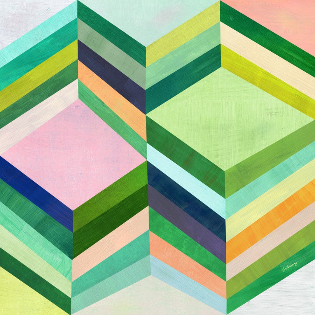 Emerald Stack | Modern Abstract Print, Geometric Art, Green Wall Decor ...