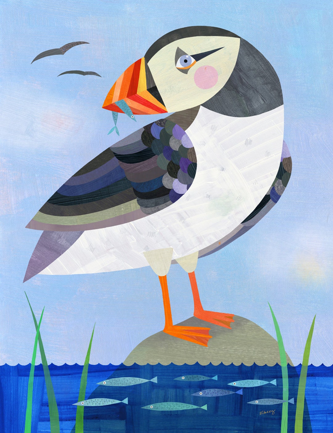 Puffin Art Print | Giclee Bird Print, Winter Illustration, Arctic Decor ...