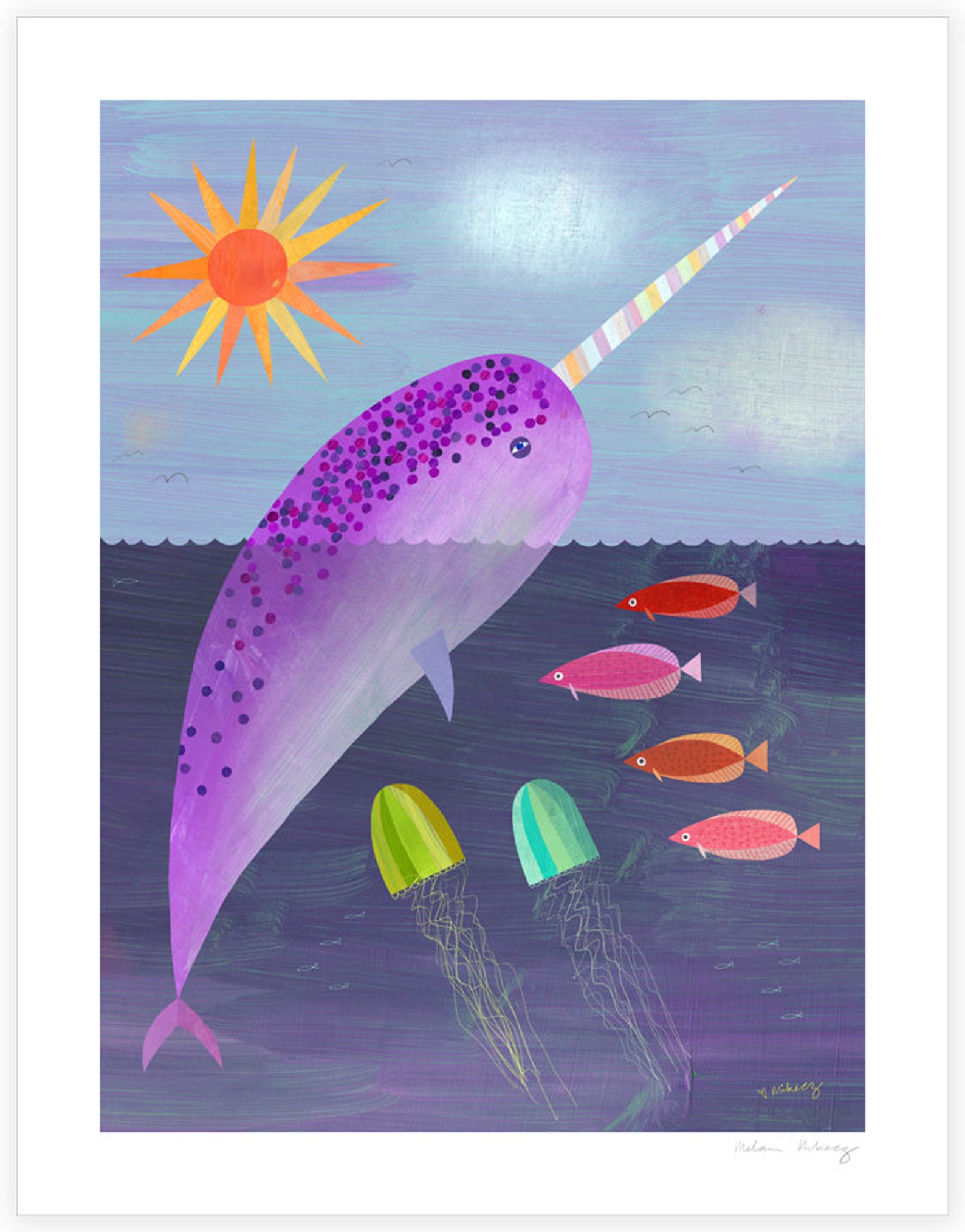 Purple Narwhal Unicorn of the Sea Narwhal Art Print for - Etsy