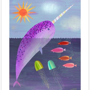 Purple Narwhal, Unicorn of the Sea | Narwhal Art Print for Ocean Themed ...