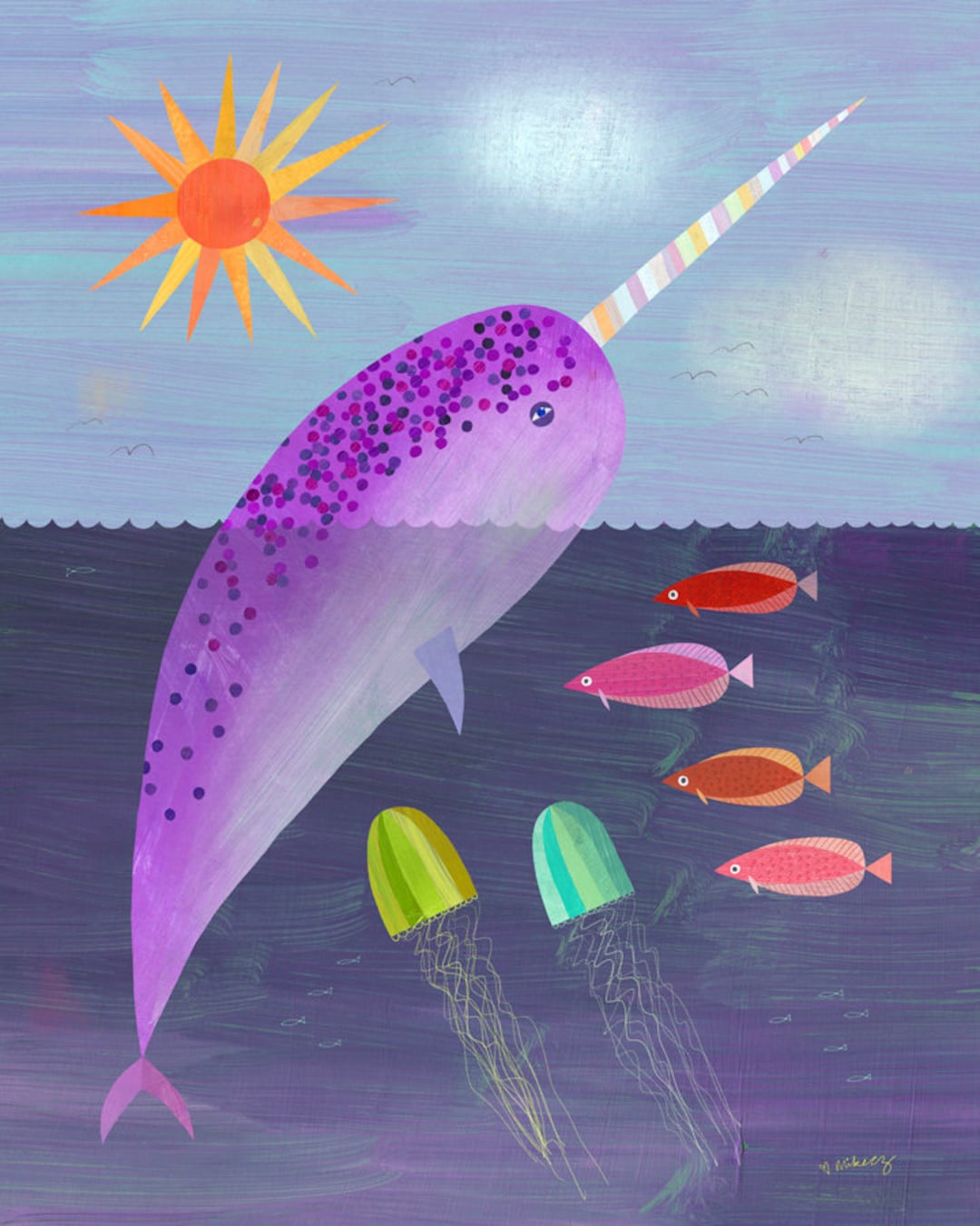 Purple Narwhal, Unicorn of the Sea | Narwhal Art Print for Ocean Themed ...
