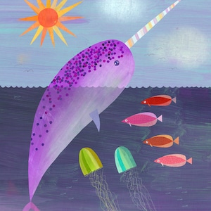Purple Narwhal Unicorn of the Sea Narwhal Art Print for | Etsy