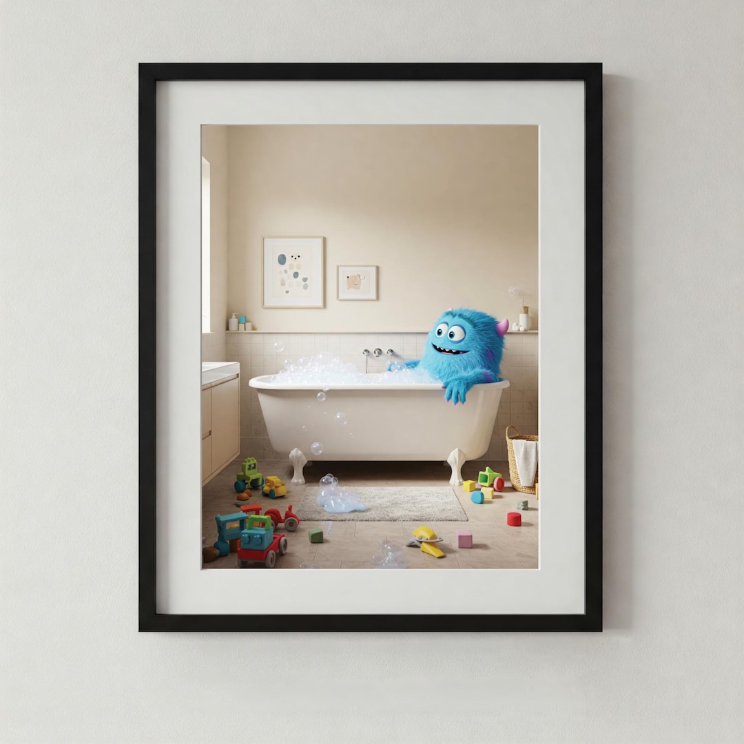Blue Monster Bubble Bath Print, Kids Bathroom Art (digital Download) - Etsy