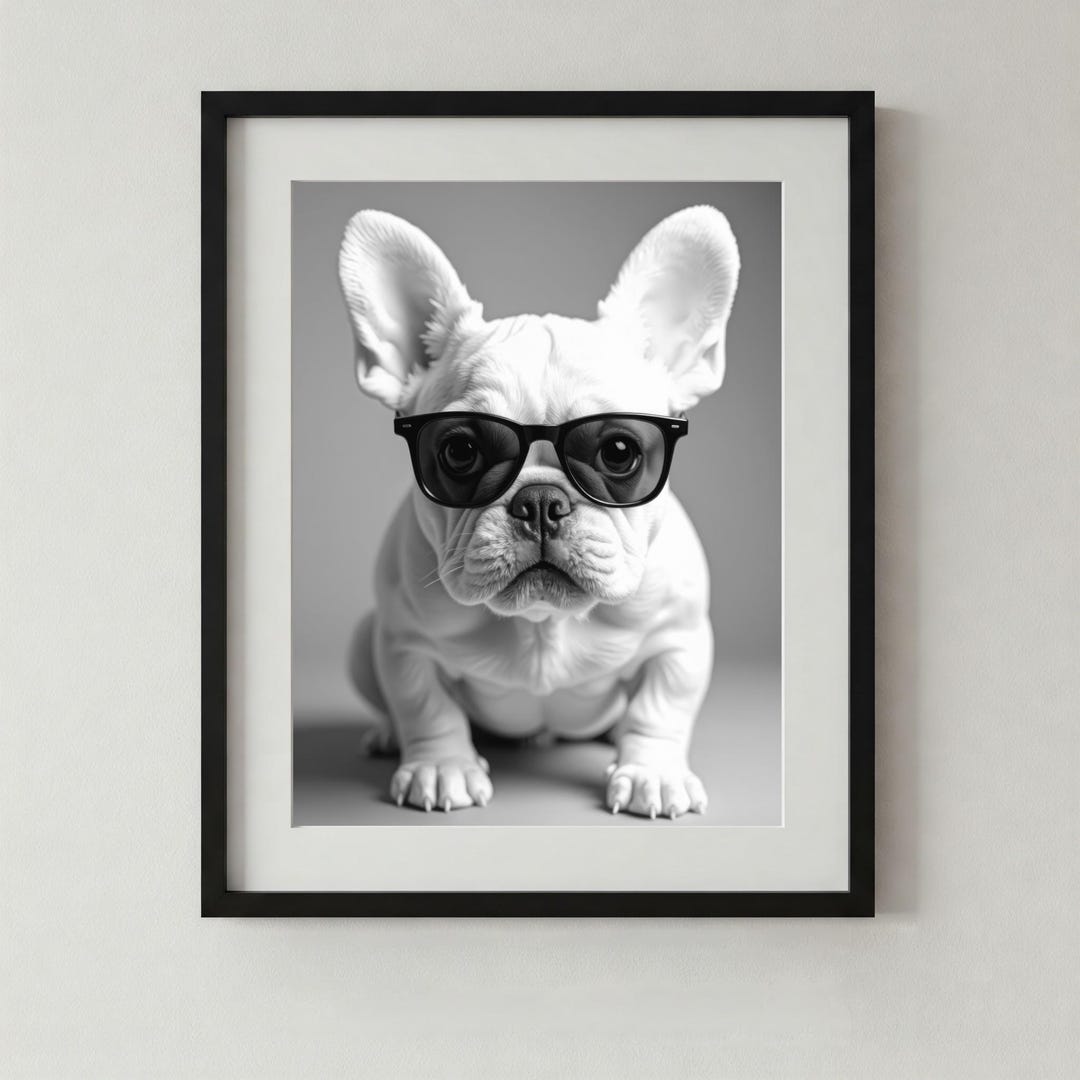 Cute Black and White French Bulldog Puppy With Sunglasses, Frenchie ...