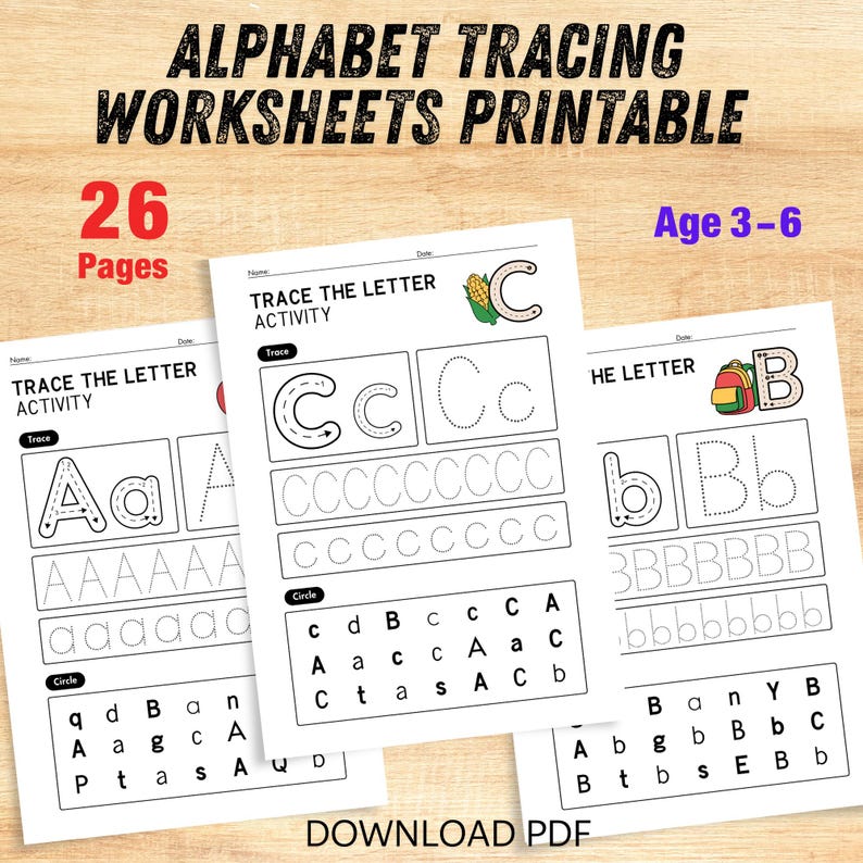 Alphabet Tracing Worksheets A–Z Printable , Preschool & Kindergarten ...