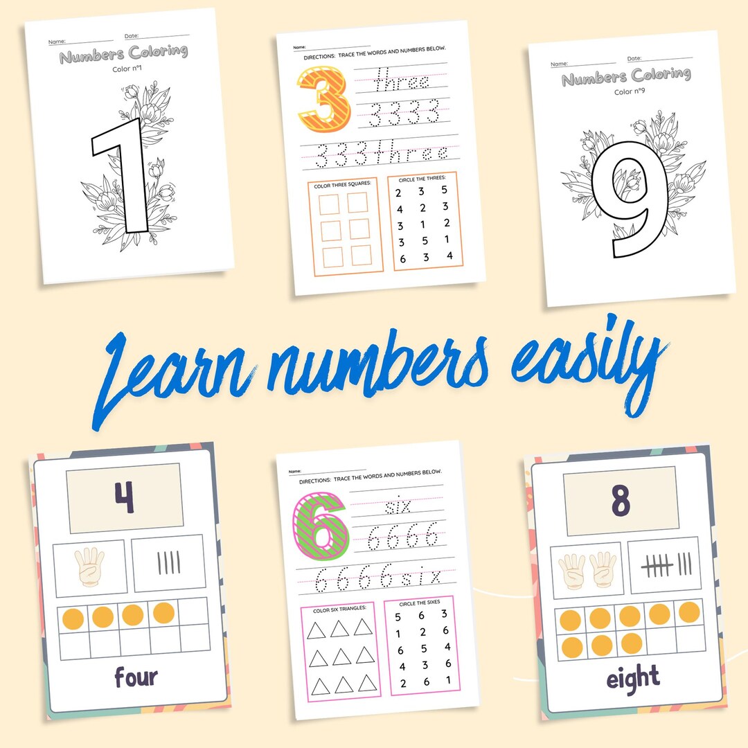Number Tracing & Coloring Worksheets | Preschool Math (PDF) - Etsy