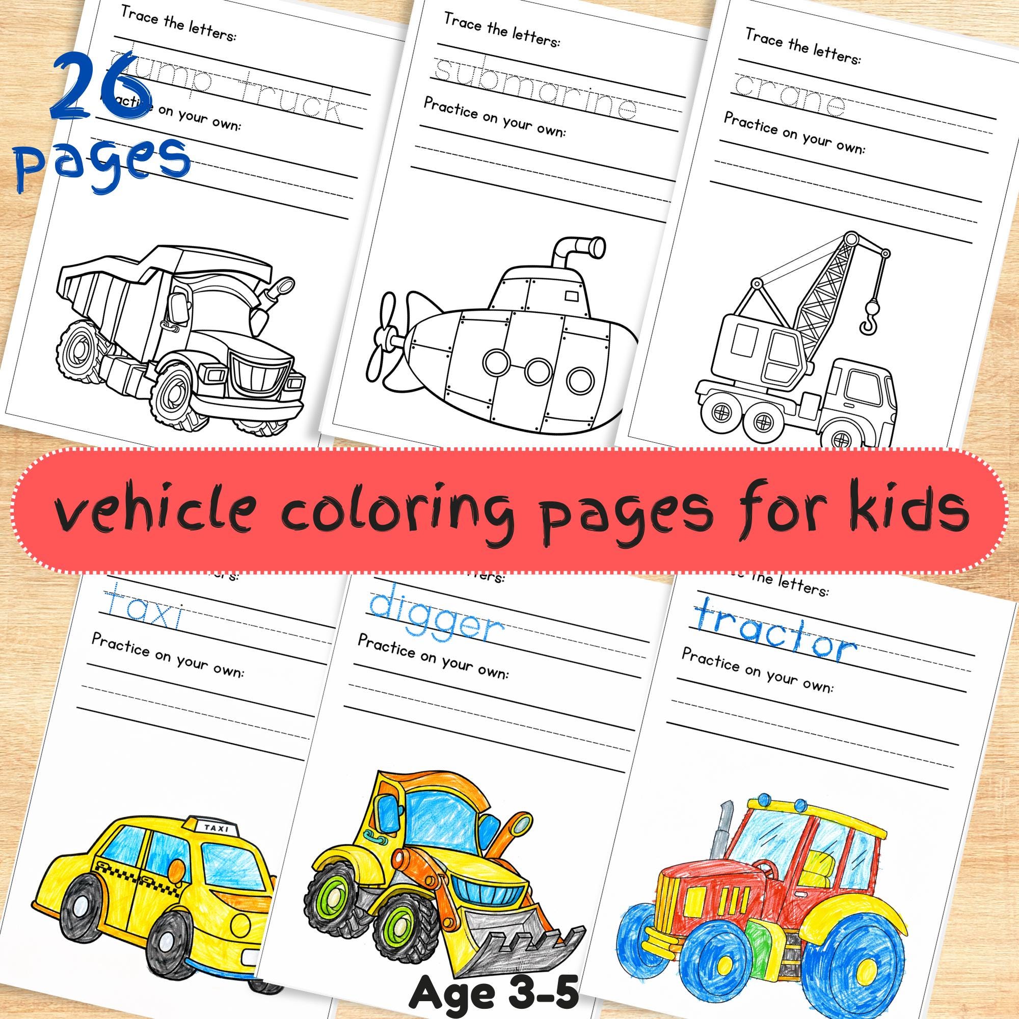 Vehicle Coloring Pages for Kids | Digital Coloring Book | Printable ...