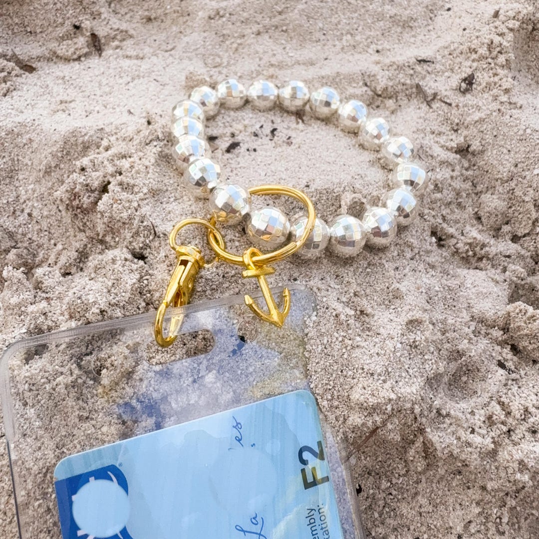 Cruise Key Card Wristlet for Adults & Kids • Silver Disco Ball Bead ...