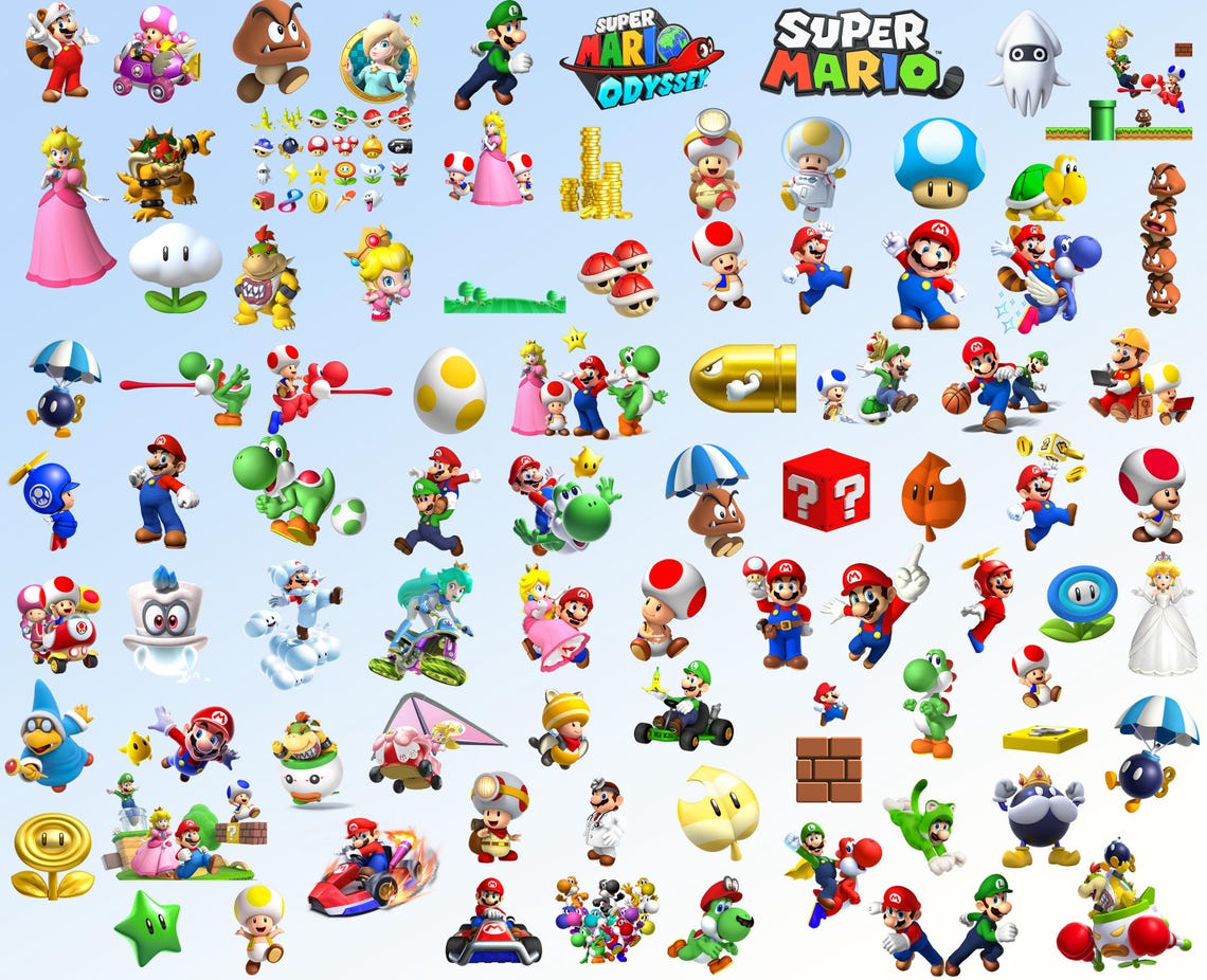 300 Mario Bros PNG Bundle – Super Mario Clipart, Digital Stickers ...