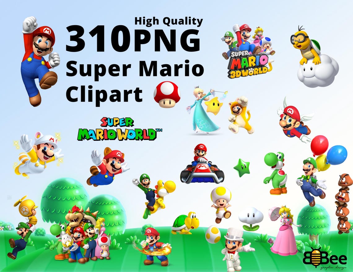 300 Mario Bros PNG Bundle – Super Mario Clipart, Digital Stickers ...