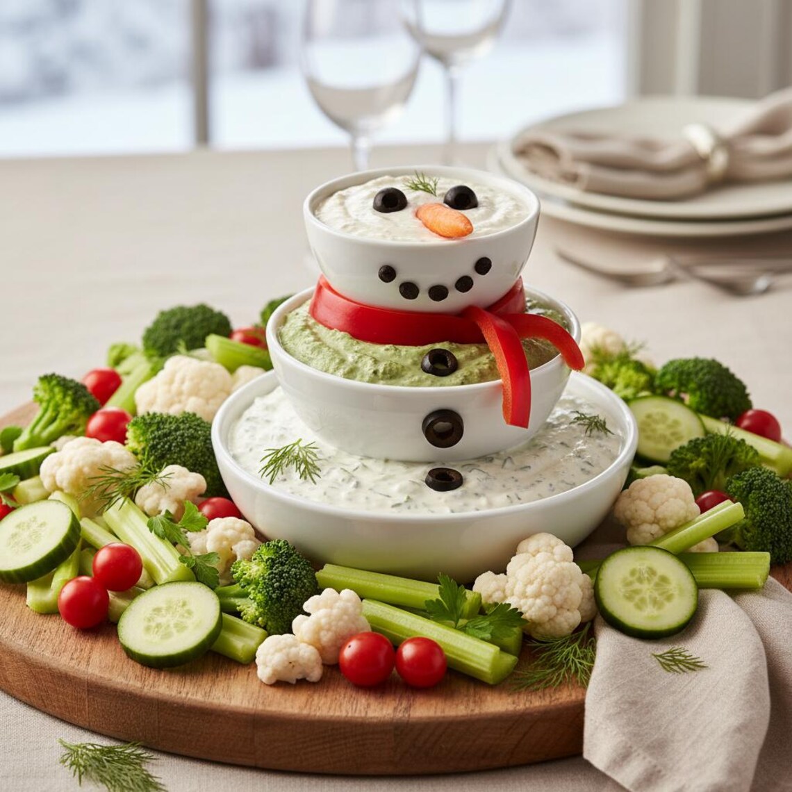 Festive Snowman Vegetable Platter Recipe, Printable Holiday Party ...