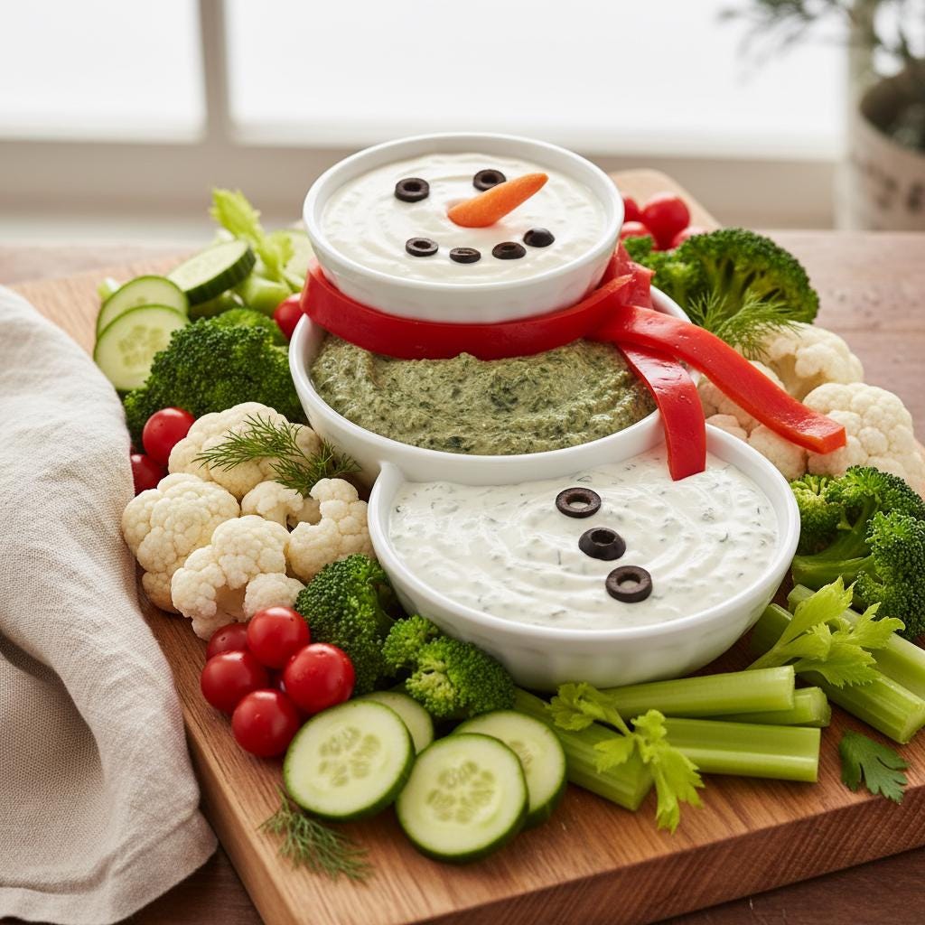 Festive Snowman Vegetable Platter Recipe, Printable Holiday Party ...