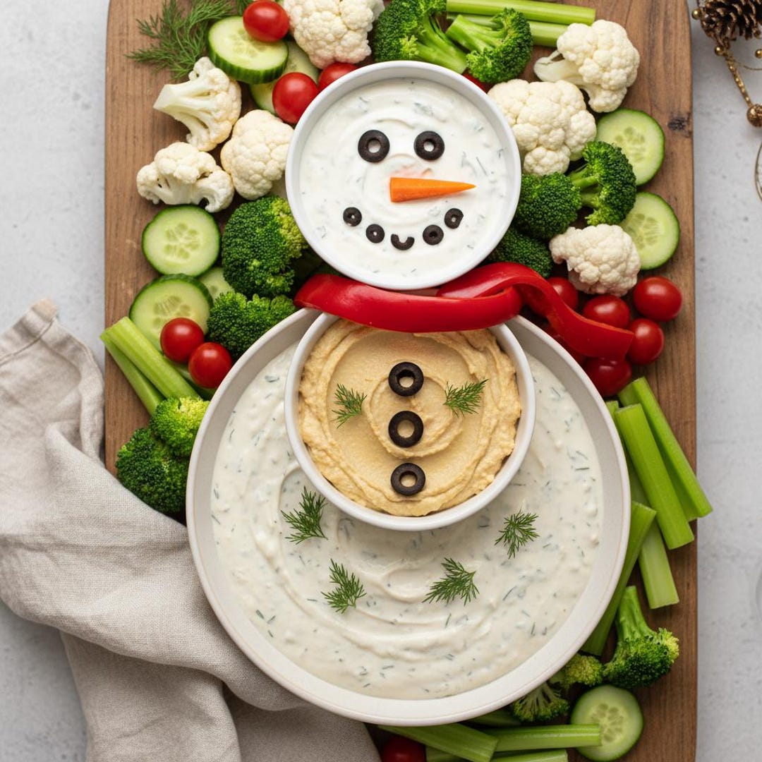Festive Snowman Vegetable Platter Recipe, Printable Holiday Party ...