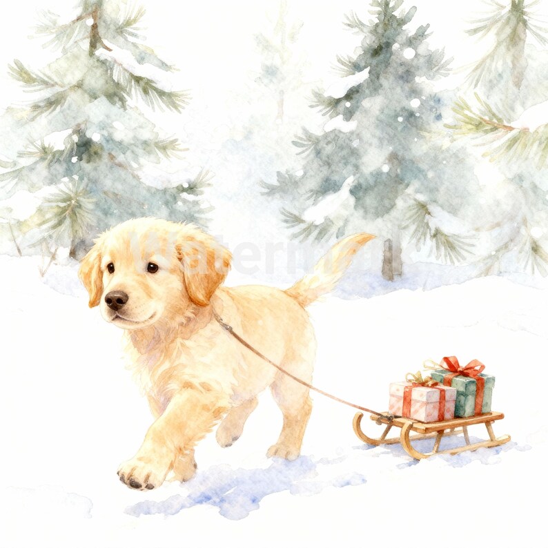 Watercolor Christmas Dog Clipart, 12 PNG Bundle, Festive Puppy ...