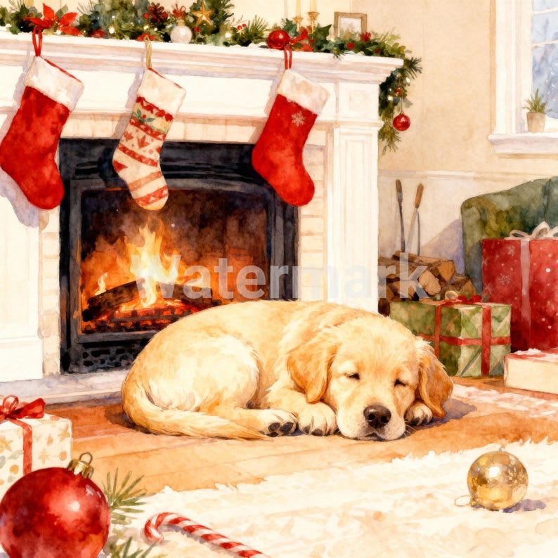 Watercolor Christmas Dog Clipart, 12 PNG Bundle, Festive Puppy ...