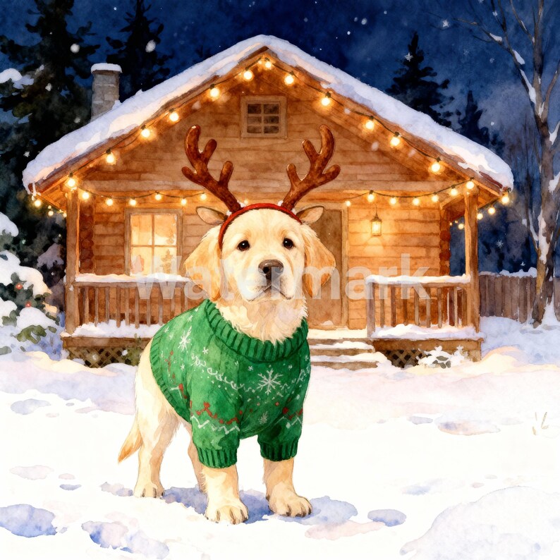 Watercolor Christmas Dog Clipart, 12 PNG Bundle, Festive Puppy ...