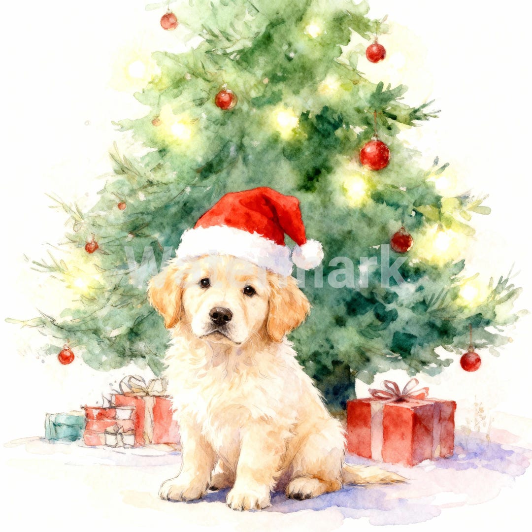Watercolor Christmas Dog Clipart, 12 PNG Bundle, Festive Puppy ...