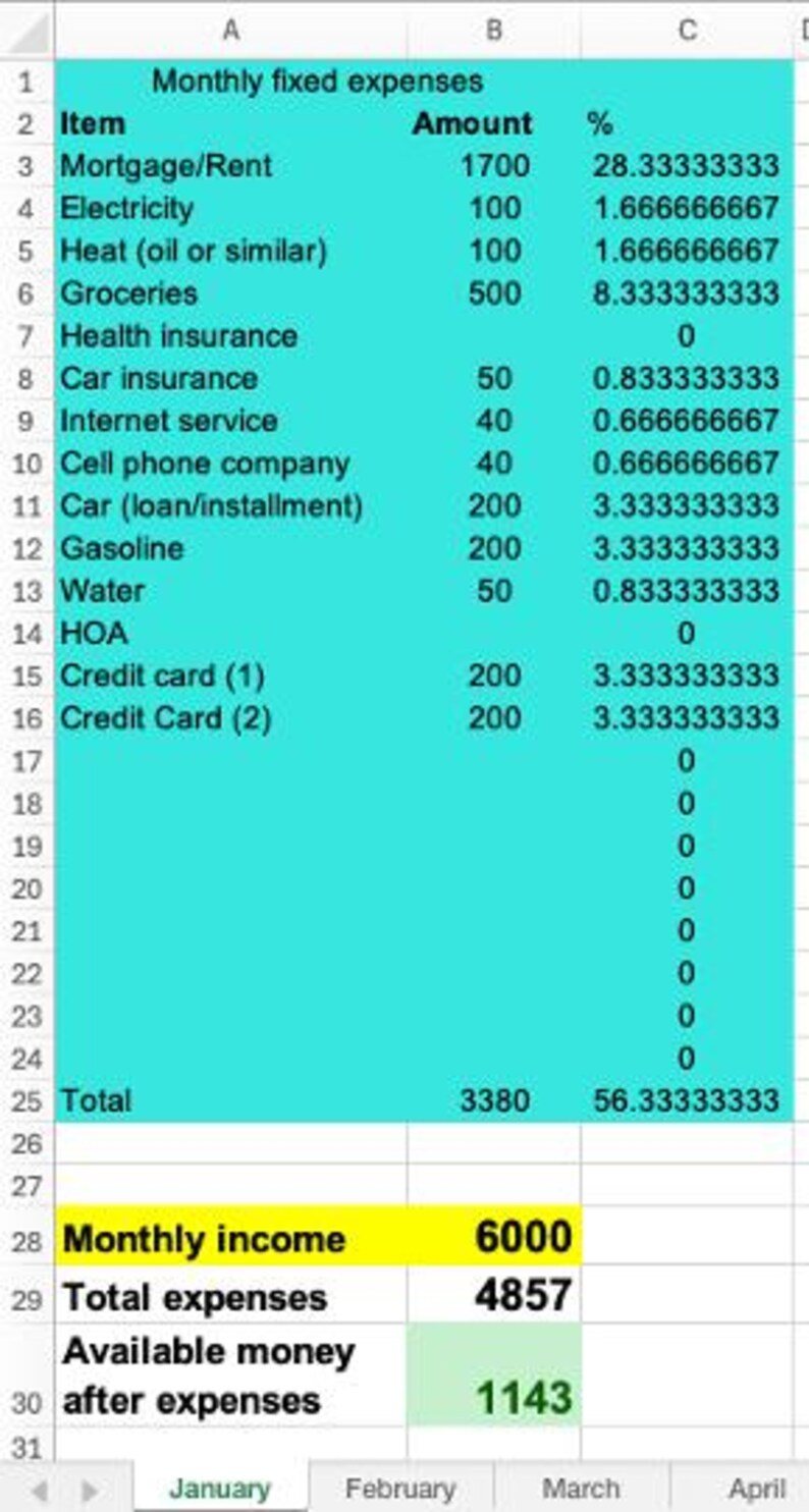 Monthly Budget Planner Excel | Digital Budget Spreadsheet | Finance ...