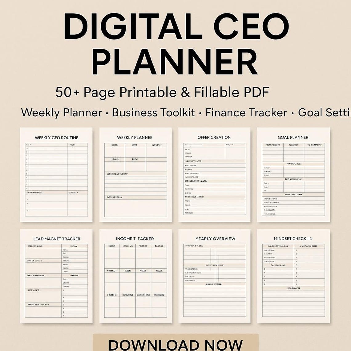 Digital CEO Planner | 50+ Page Printable & Fillable PDF | Business ...