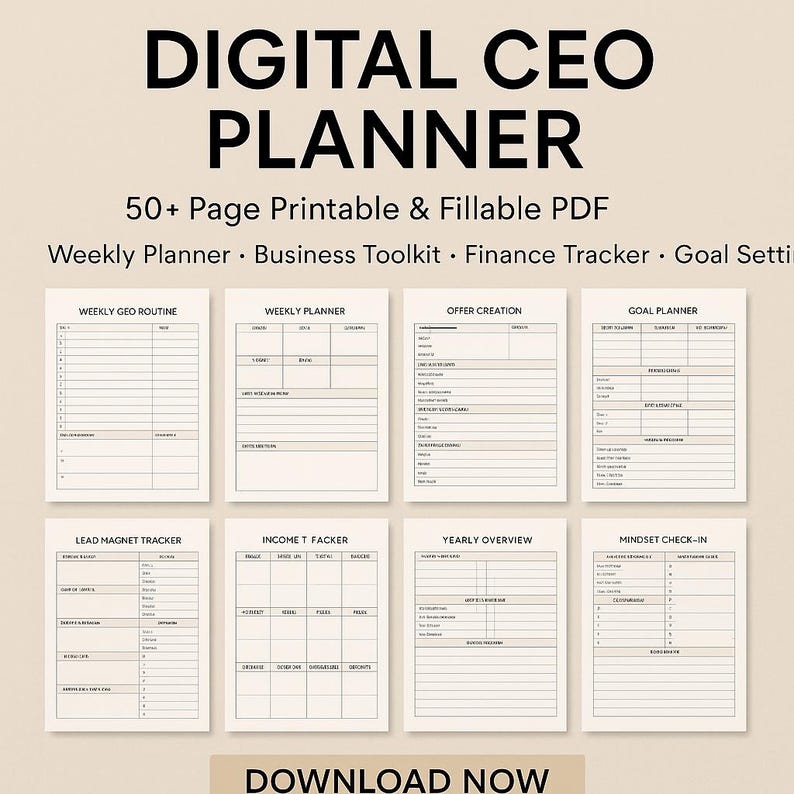 Digital CEO Planner | 50+ Page Printable & Fillable PDF | Business ...