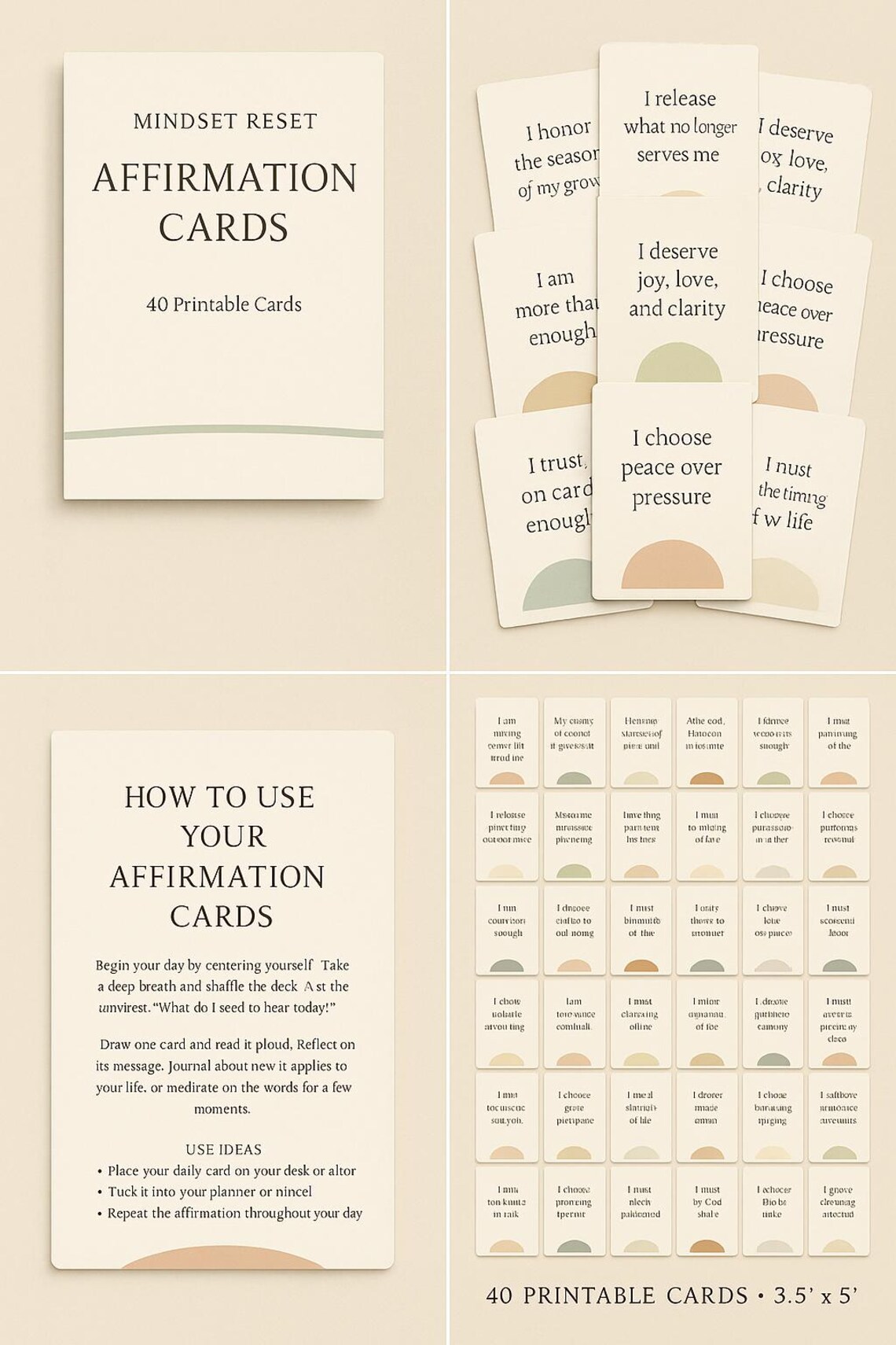 Mindset Reset Affirmation Cards | 40 Printable Daily Mantras for Self ...