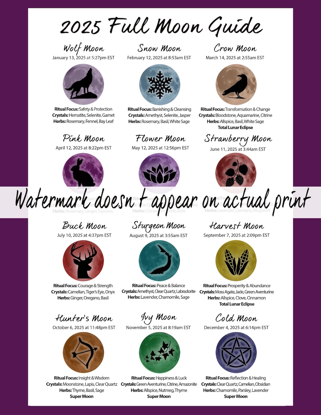 2025 Full Moon Guide: Calendar of 12 Full Moons, Intentions, Crystals ...